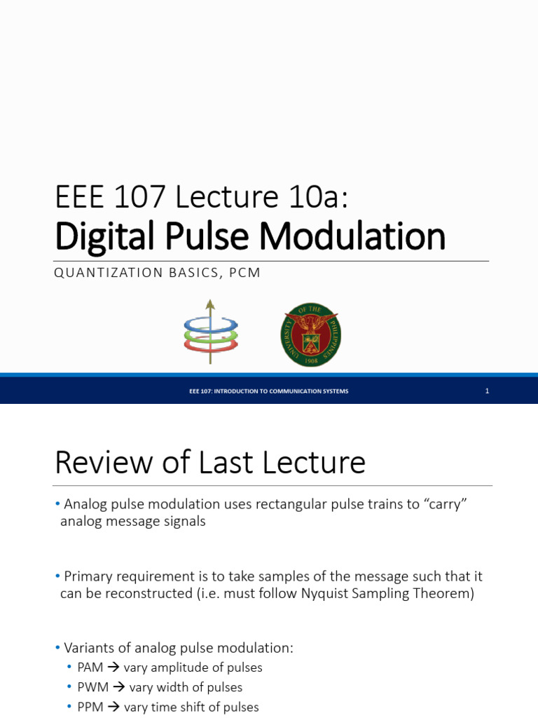 Eee 107 Lecture 10 Digital Pulse Modulation Pdf Sampling Signal Processing Modulation