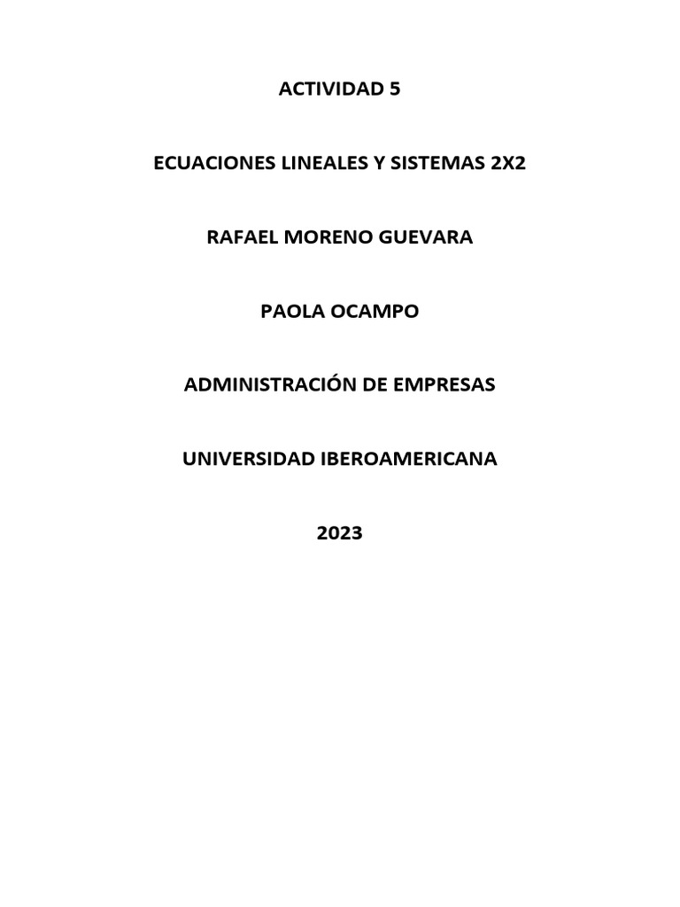 Ejercicios de Ecuaciones Lineales 2x2 | PDF | Conceptos matemáticos ...