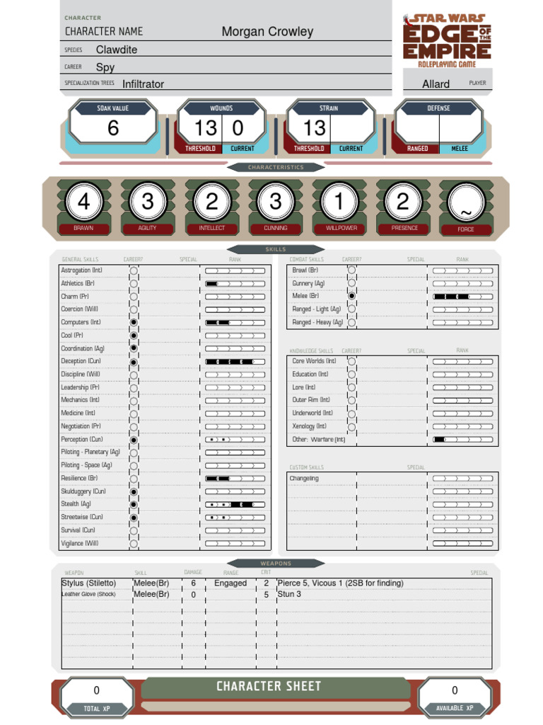 EoE Character Sheet Morgan | PDF