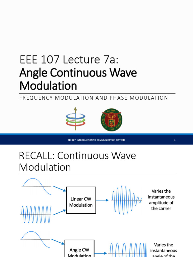 EEE 107 Lecture 7 - Angle CW Modulation | PDF | Frequency Modulation | Detector (Radio)