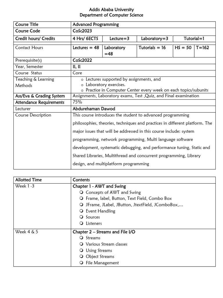 Course Outline | PDF | Java (Programming Language) | Computer Programming Course Outline | PDF | Java (Programming Language) | Computer Programming