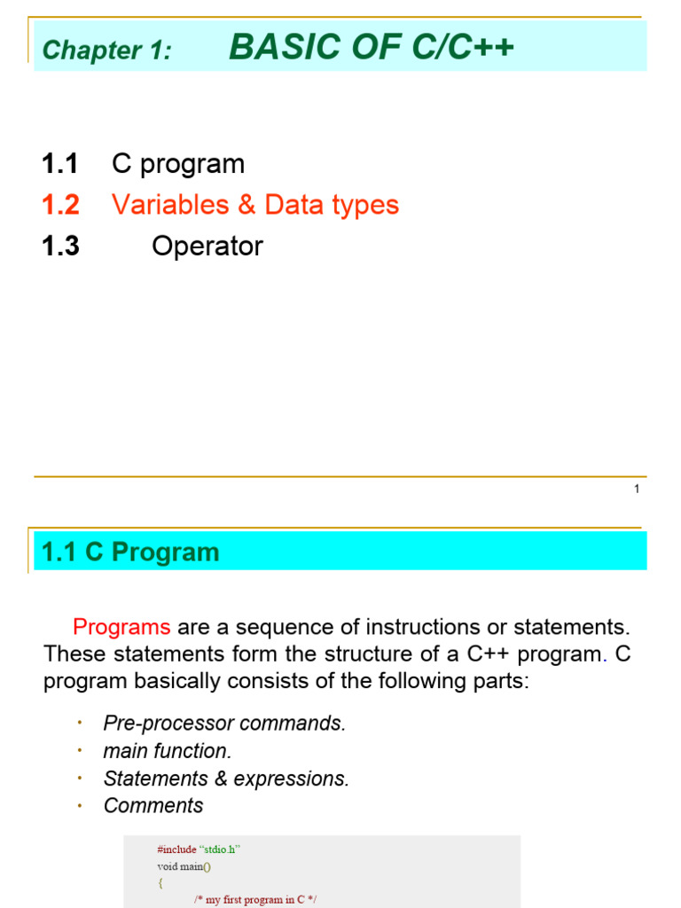 Chapter 1 - BASIC OF C - VARIABLE | PDF | Data Type | Boolean Data Type