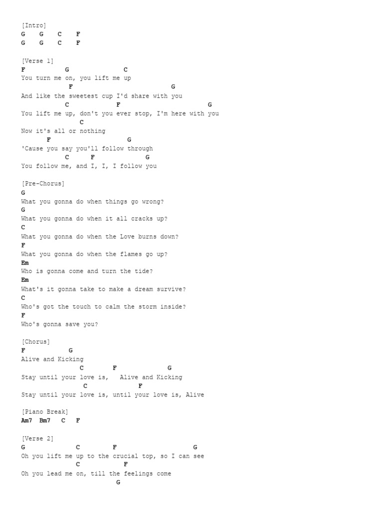 ALIVE AND KICKING CHORDS by Simple Minds @ Ultimate-Guitar.Com | PDF ...