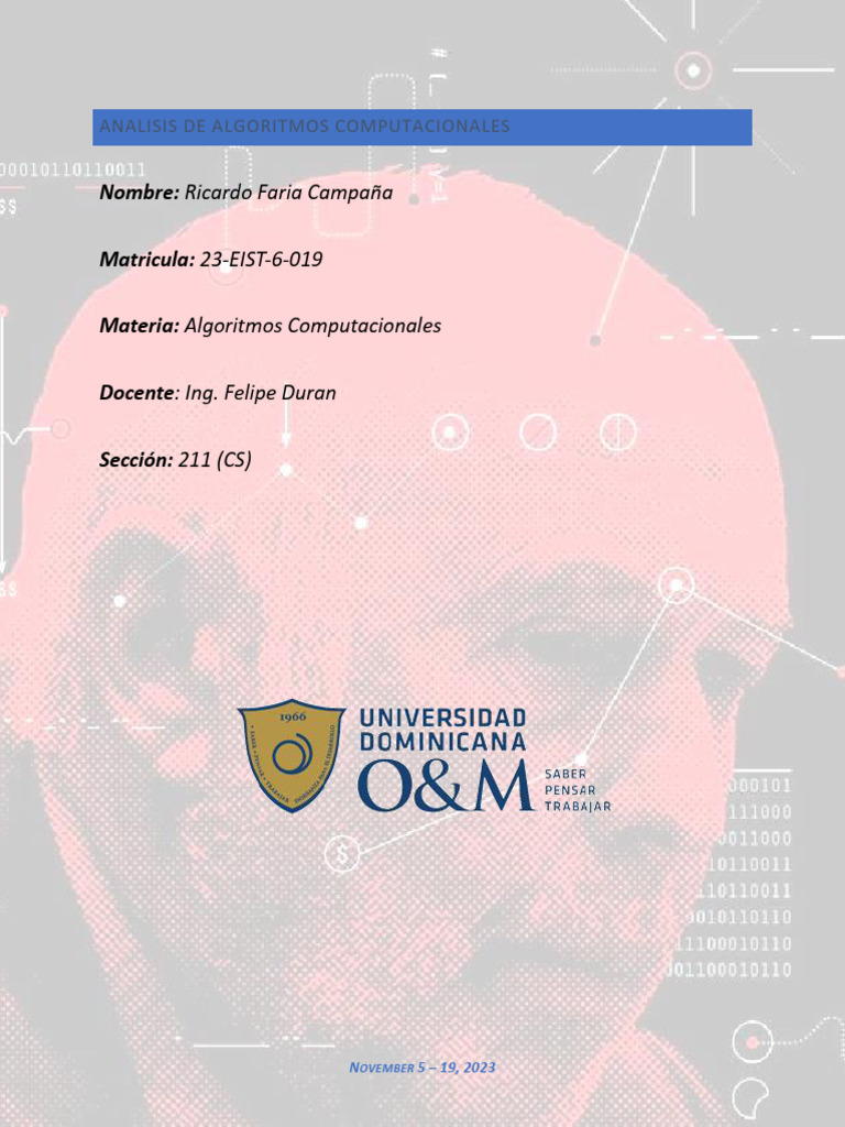 Analisis de Algoritmos Computacionales - Ricardo Faria - 23-EIST-6-019 | PDF | Teoría de la ...