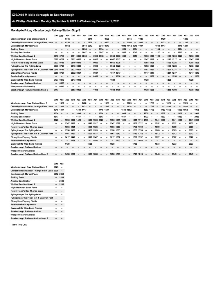 X93 X94 Middlesbrough To Scarborough From 06 Sep 2021 | PDF | Public ...