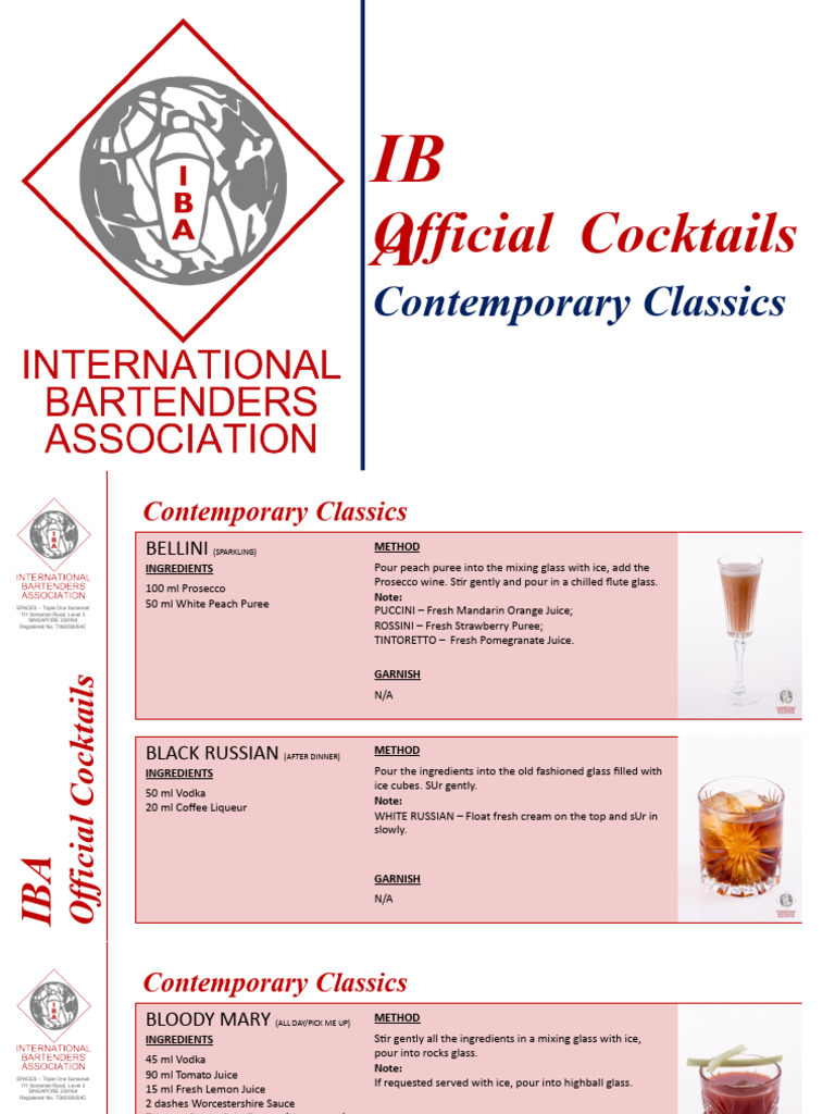 Cocktail List Ufficiale Iba 2020 | PDF | Martini (Cocktail) | Cocktails