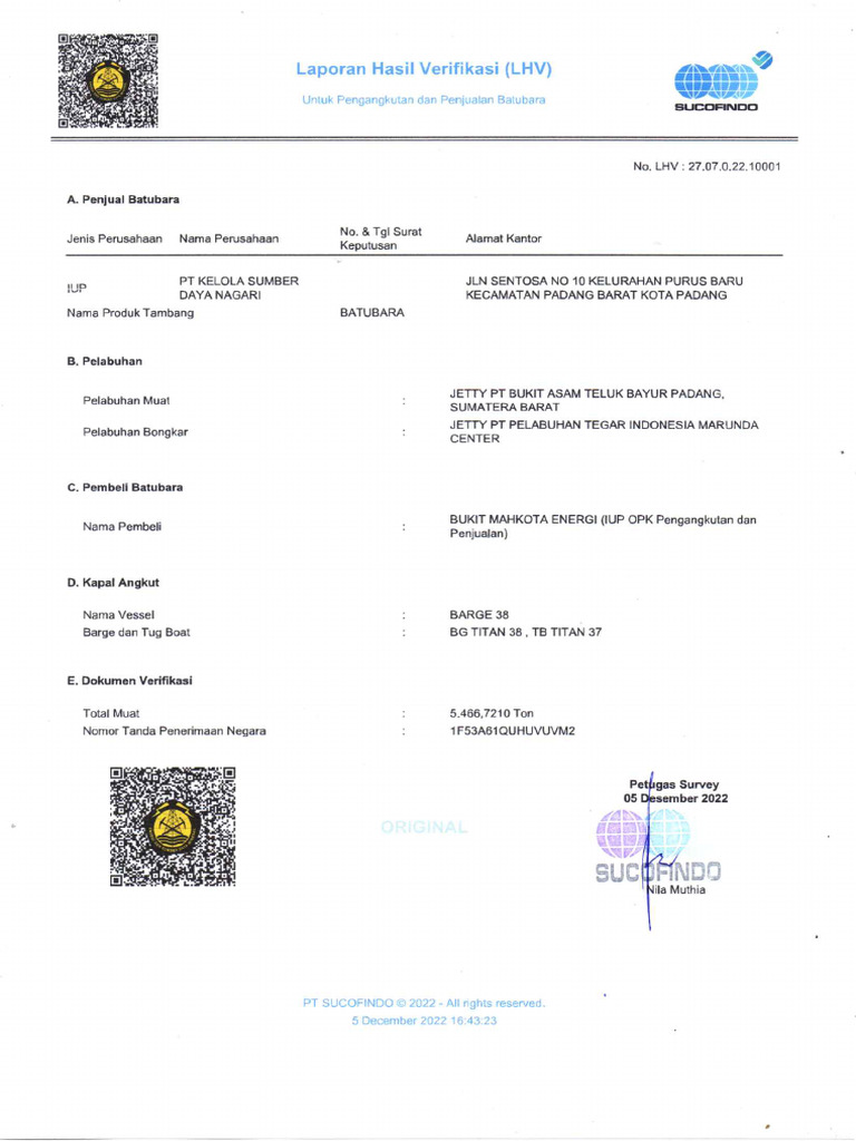 Contoh LHV Batubara | PDF