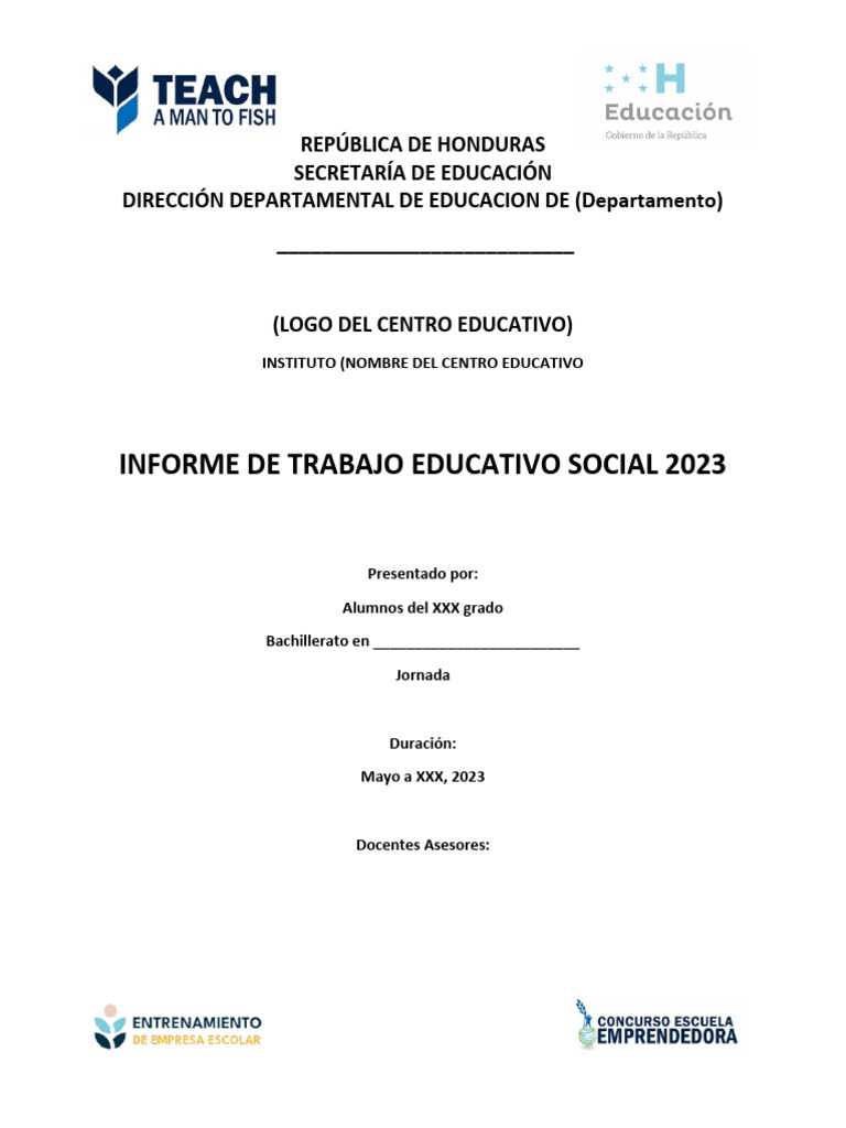 Ejemplo de Estructura-Informe de Trabajo Educativo Social 2023 - Componente de Emprendimiento ...