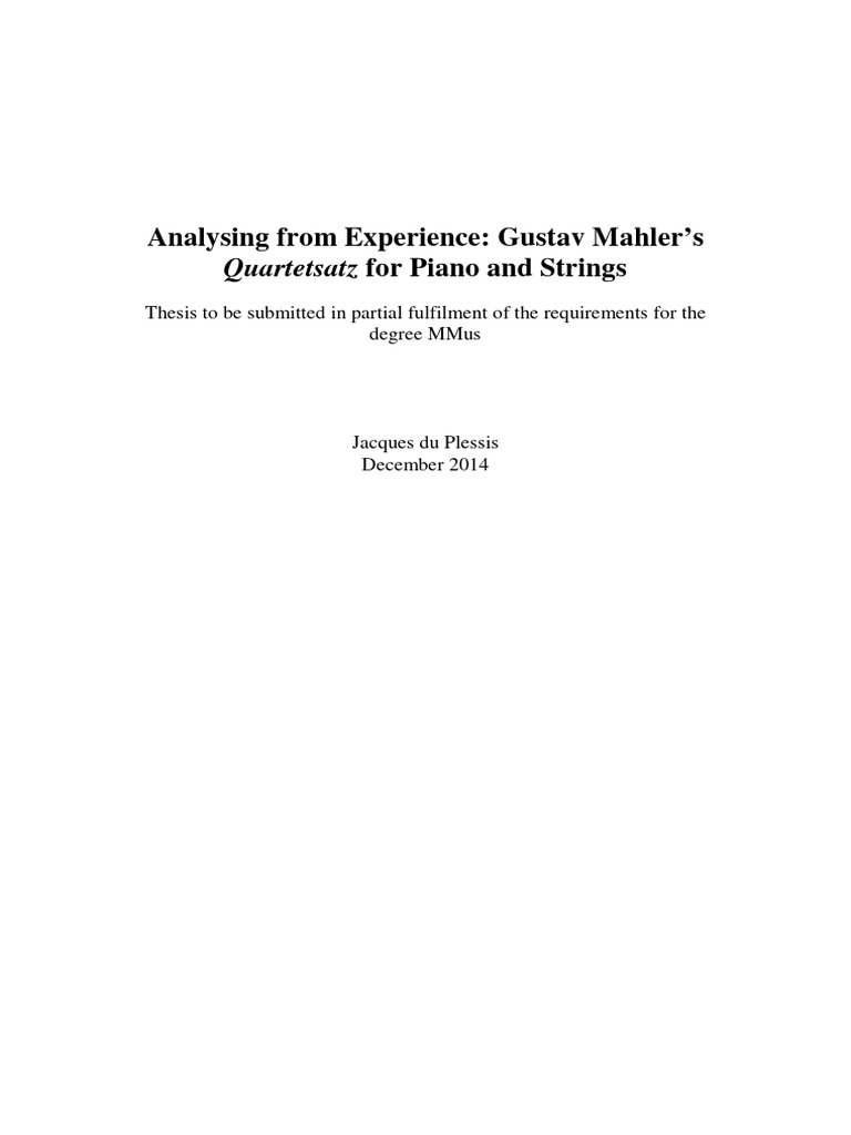 Mahler's Quartetsatz: A Performer’s Analysis | PDF | Experience | Knowledge