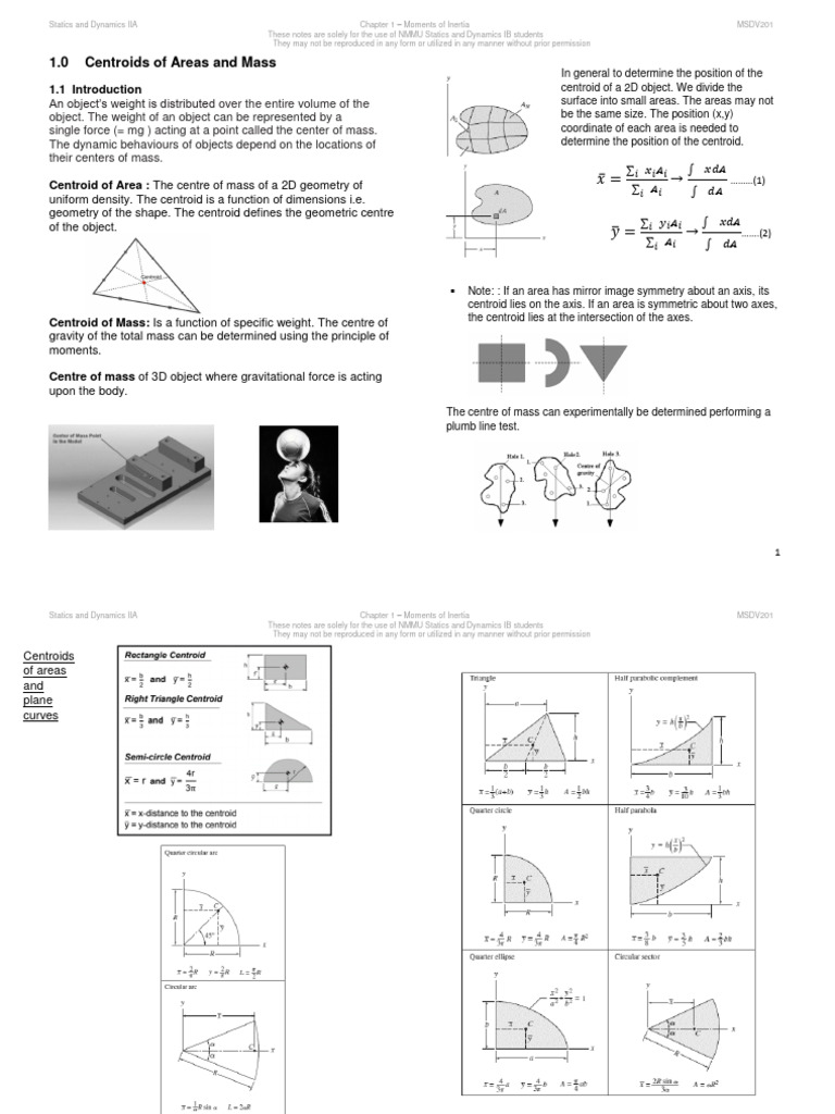 2Centroids of Areas and Mass | PDF | Center Of Mass | Force