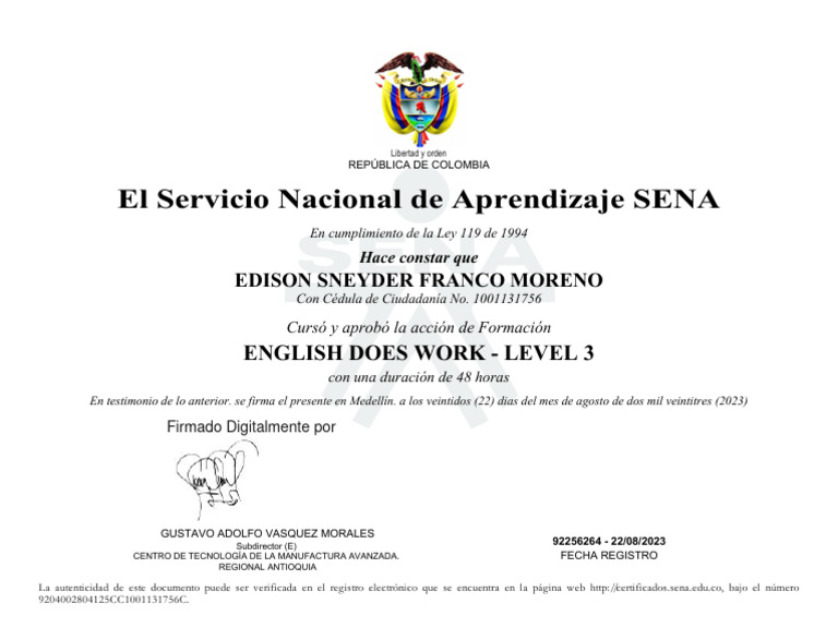 Certificado de Ingles Nivel 3 | PDF