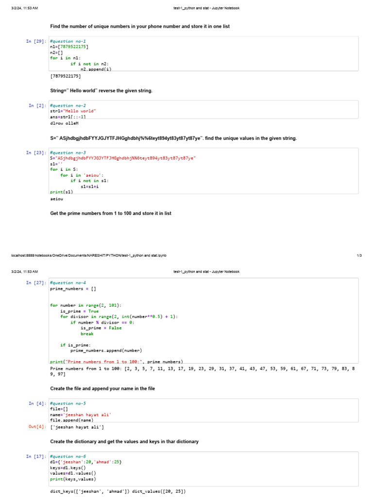 Test-1 - Python and Stat - Jupyter Notebook | Download Free PDF ...