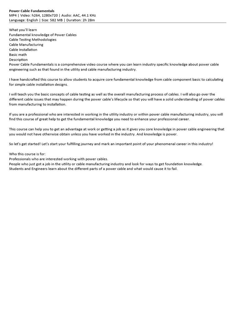 Power Cable Fundamentals | PDF