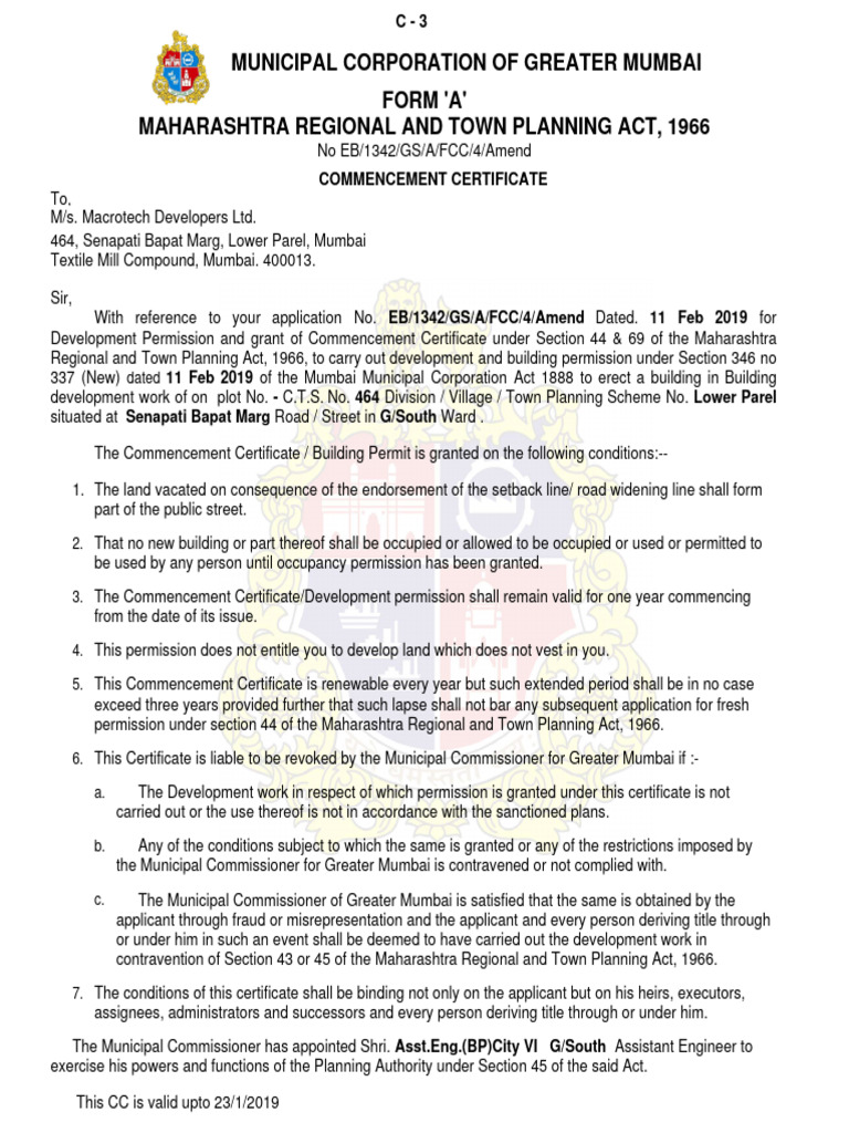 4 Commencement Certificates - NA Order For Plotted Development | PDF ...