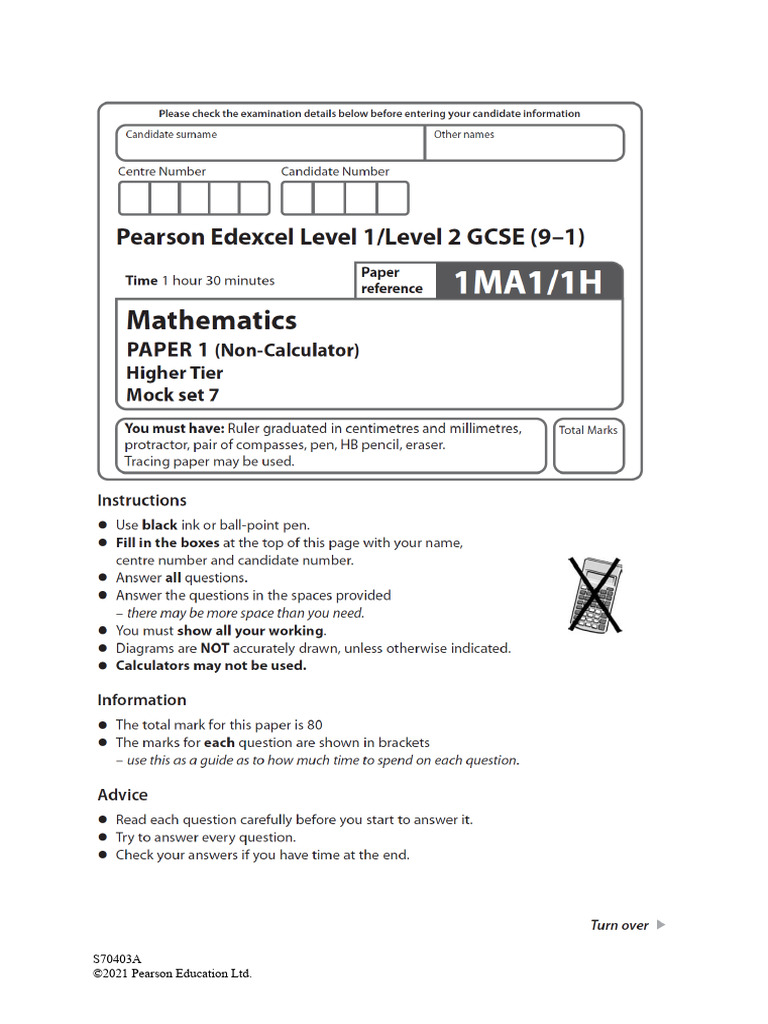 04b GCSE (9-1) Mathematics Mock Set 7 Paper 1H (Word) | PDF