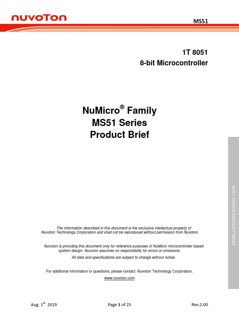 NuMicro Family MS51 Series Product Brief | PDF | Microcontroller | Flash Memory