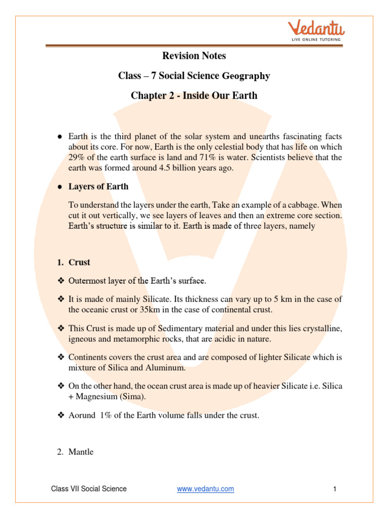 Inside Our Earth Class 7 Notes CBSE Geography Chapter 2 PDF | PDF ...