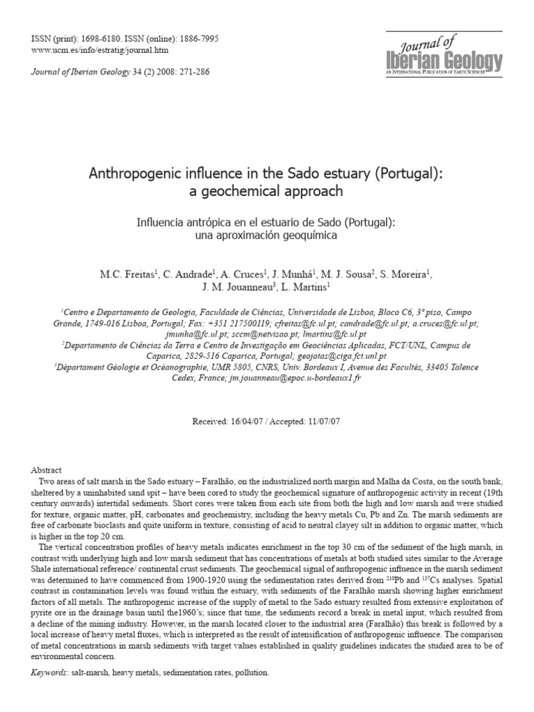 Anthropogenic Influence in the Sado Estu | PDF | Estuary | Geochemistry