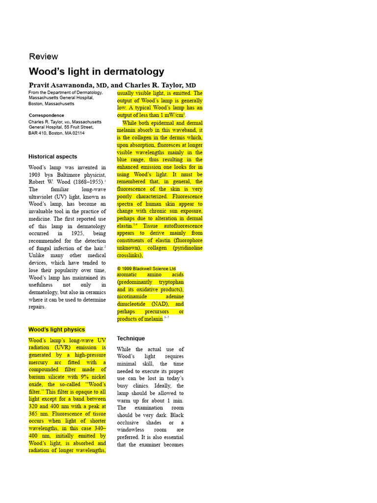 Wood's Light in Dermatology: Review | PDF | Ultraviolet | Light