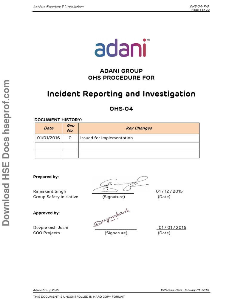 Incident Reporting Procedures at Adani | PDF | Occupational Safety And ...