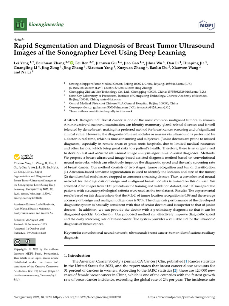 Rapid Segmentation and Diagnosis of Breast Tumor Ultrasound Images at ...