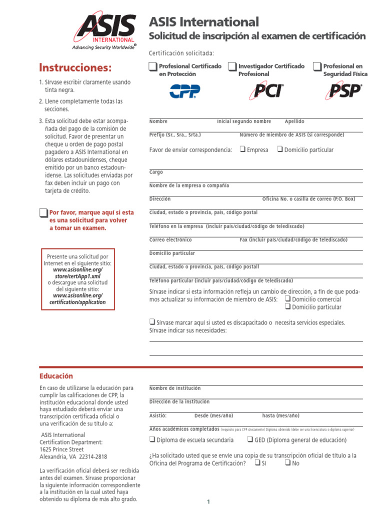 Solicitud Examen CPP | PDF | Cheque | Empleo