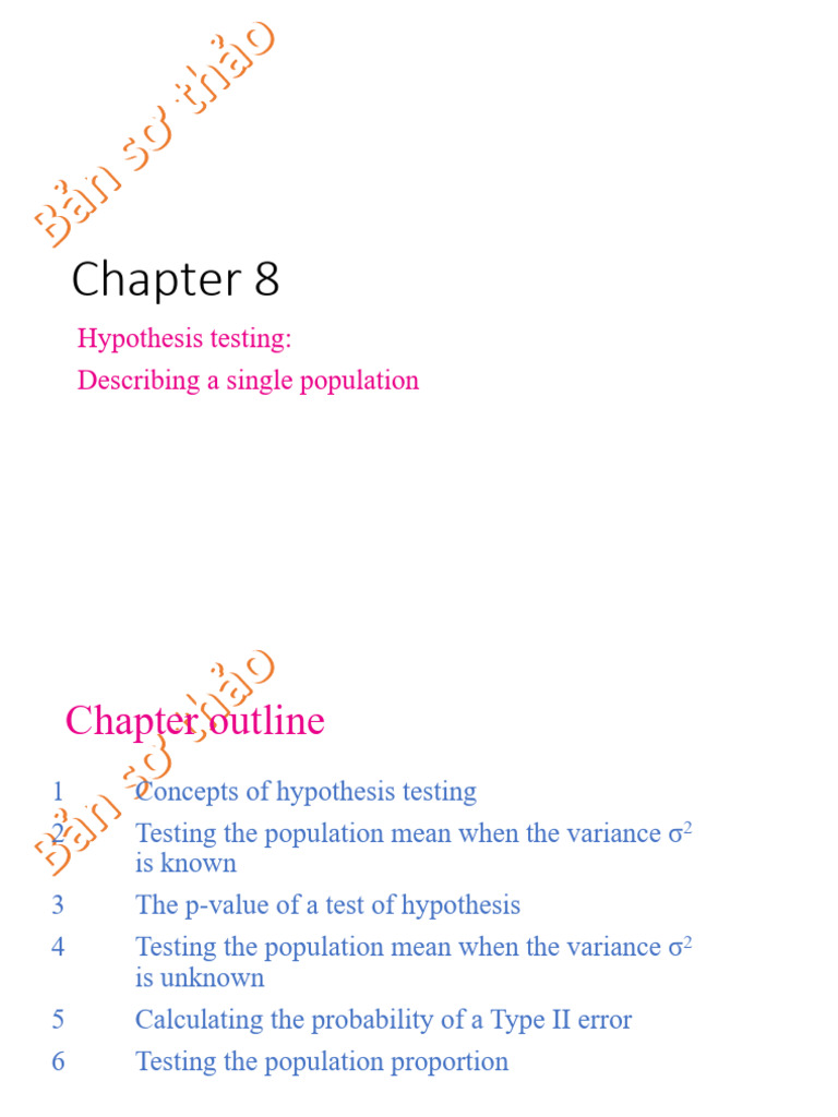 8 Hypothesis Testing - Describing A Single Population | PDF ...