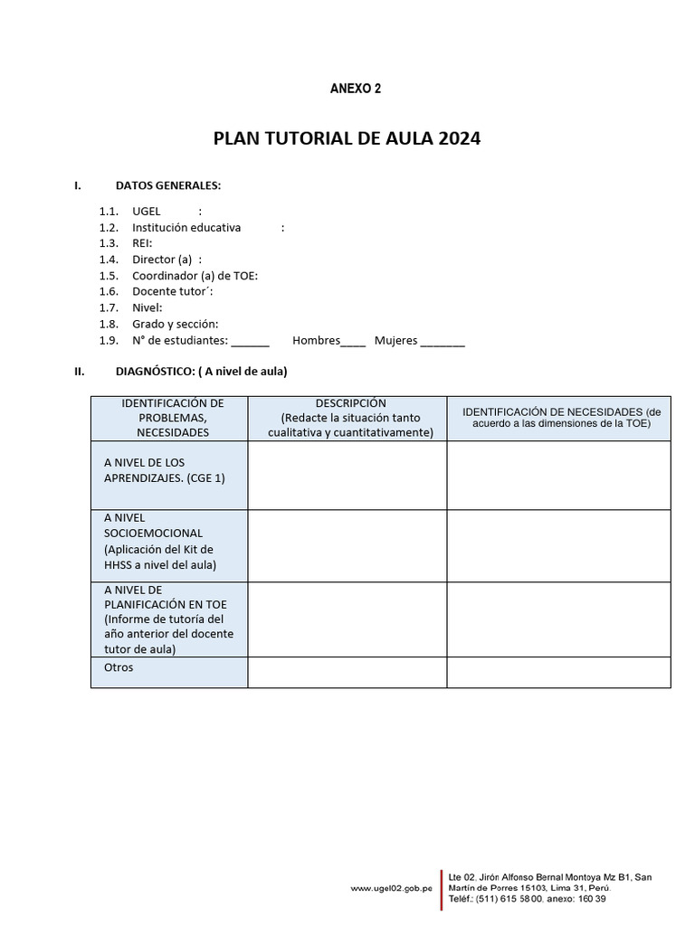 Anexo 2 - Plan Tutorial de Aula 2024 | PDF | Salón de clases | Juventud