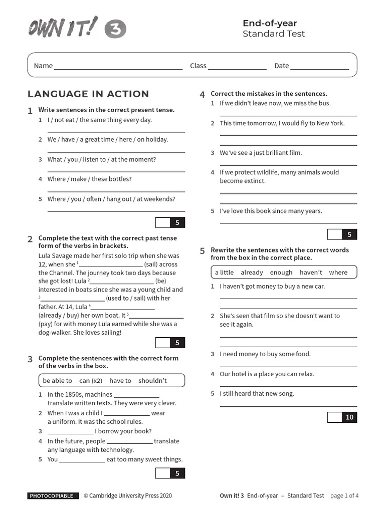 End of Year Test Standard Without Answers | PDF | Grammatical Tense