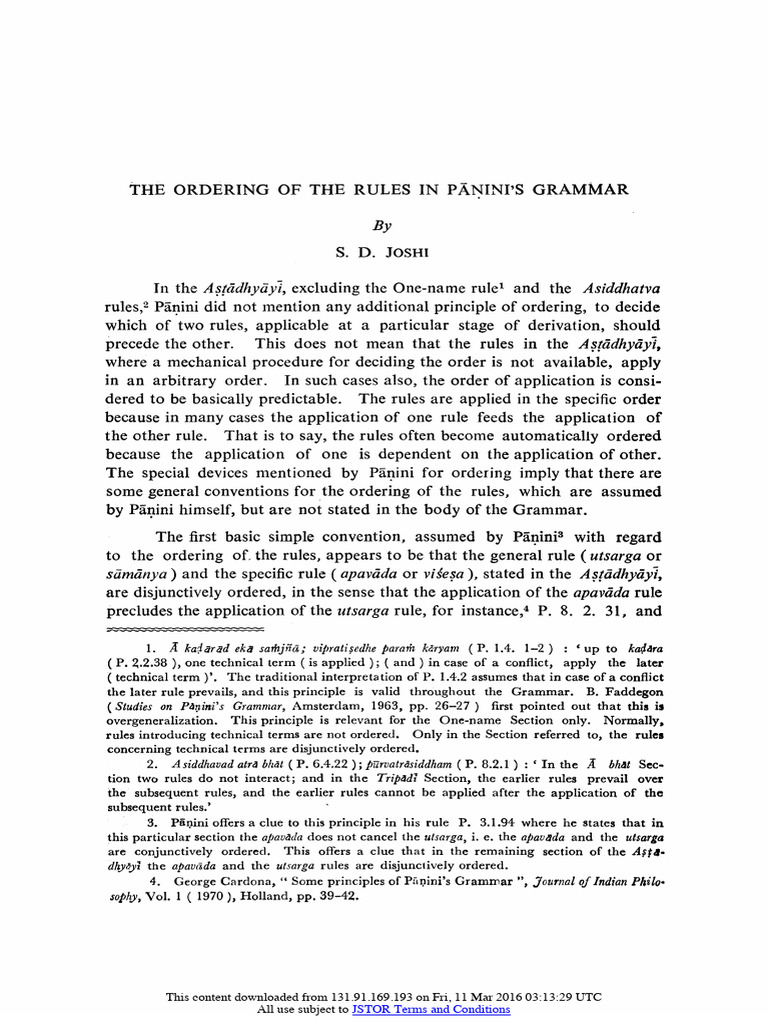 The Ordering of Rules in Panini's Grammar | PDF | Object (Grammar ...