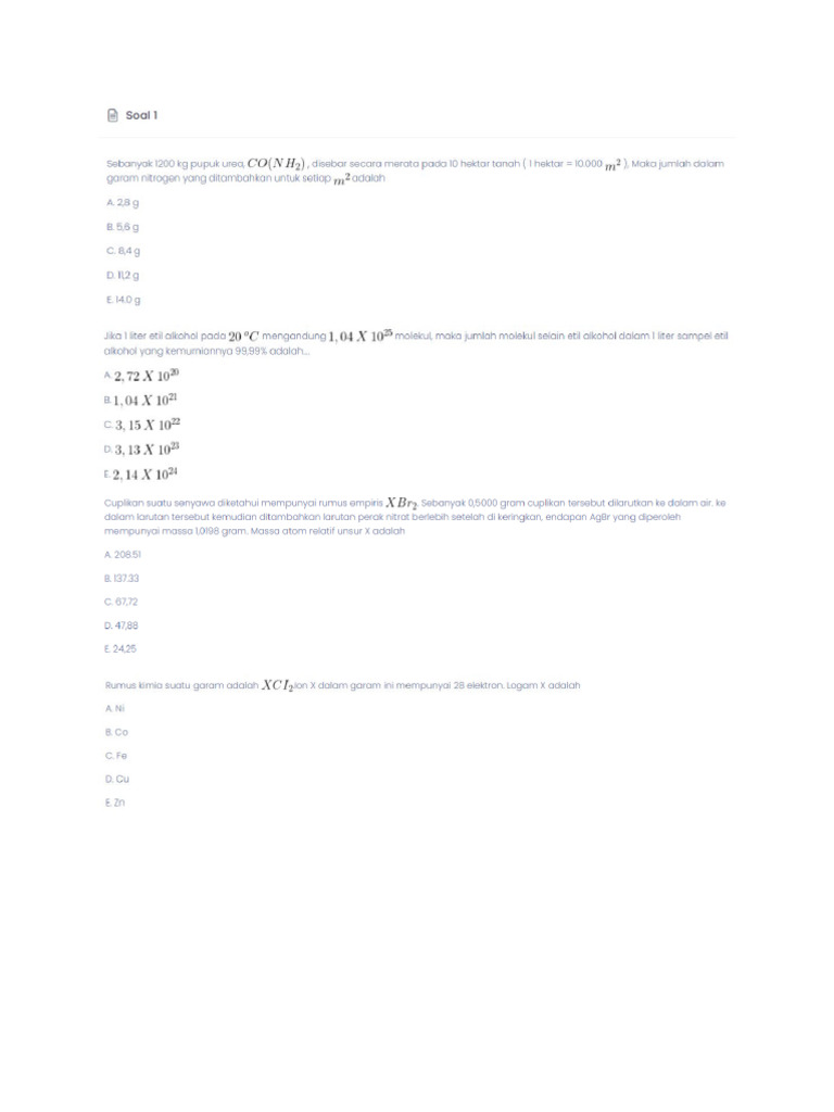 Soal Olimpiade Kimia SMA | PDF Soal Olimpiade Kimia SMA | PDF