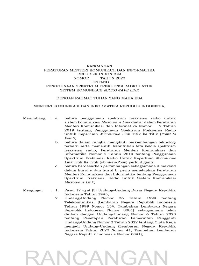 Kominfo KP RPM Penggunaan SFR Microwave Link | PDF