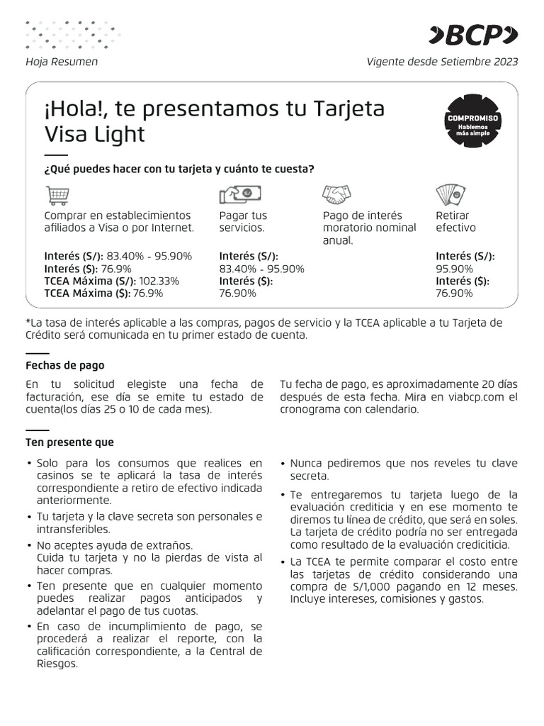 Tarjeta Visa Light: Costos y Funciones | PDF | Tarjeta de crédito | Bancos