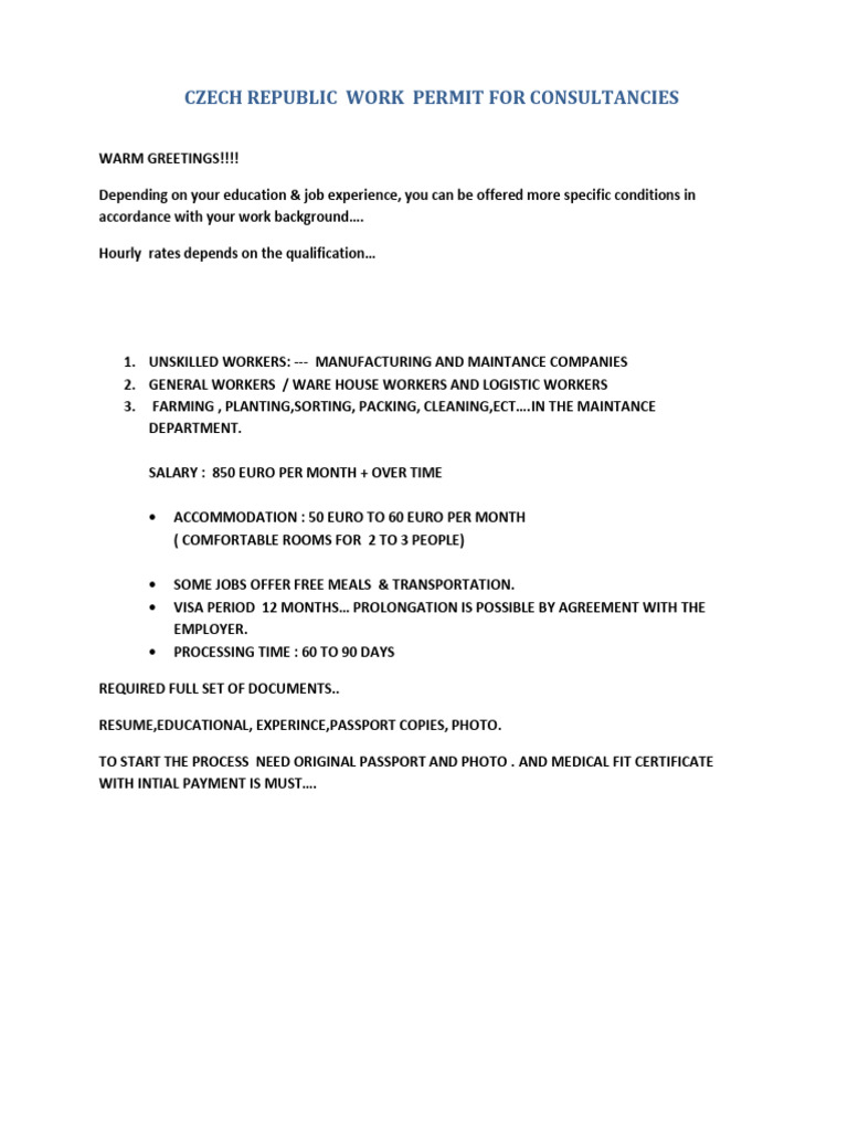 Czech Republic Work Permit Guide 2023 | PDF