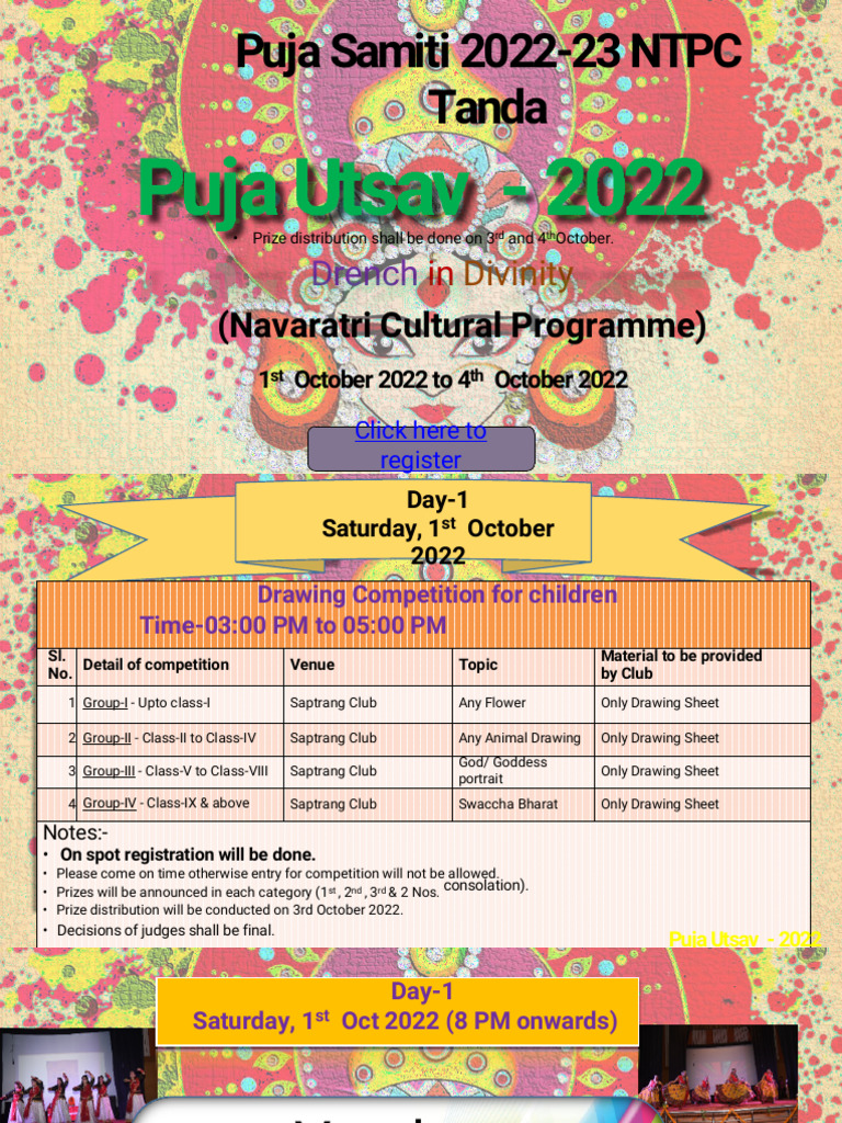 Puja Samiti 2022-23 NTPC Tanda: (Navaratri Cultural Programme) | PDF | Worship | Hindu Worship