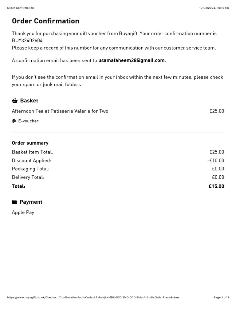 Order Confirmation | PDF