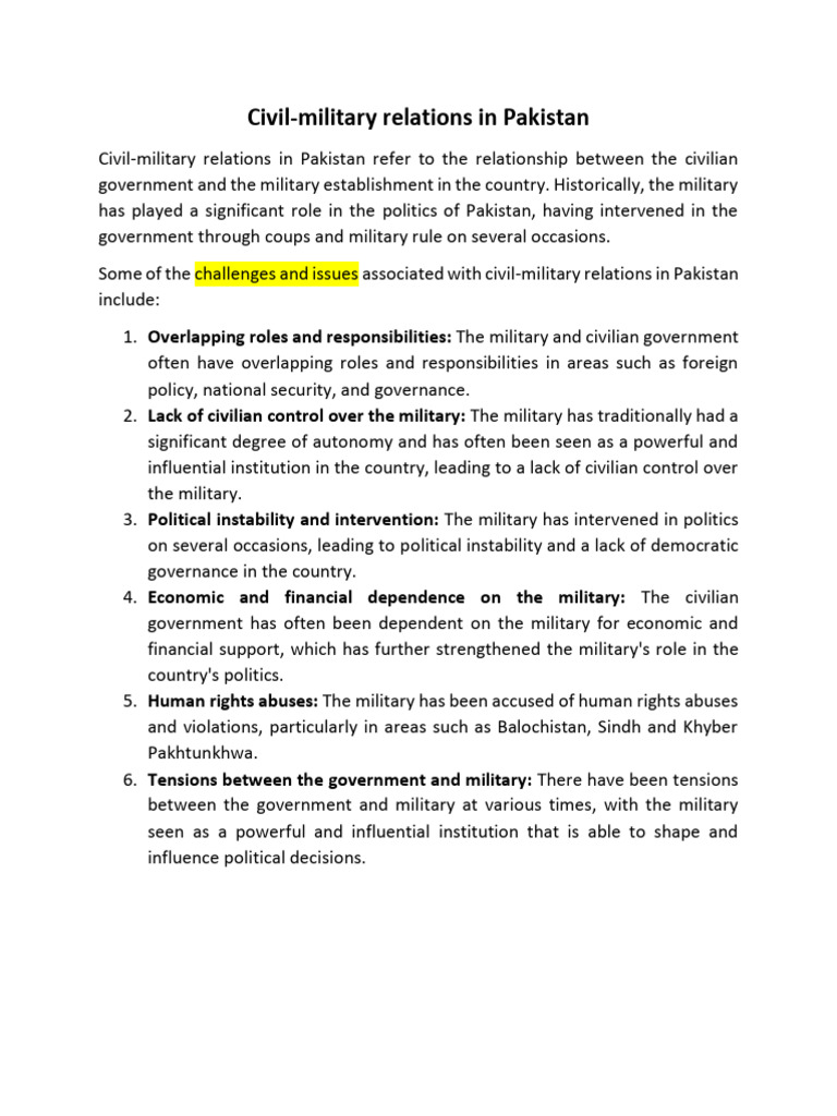 Current Status of Civil-Military Relations | PDF | Politics