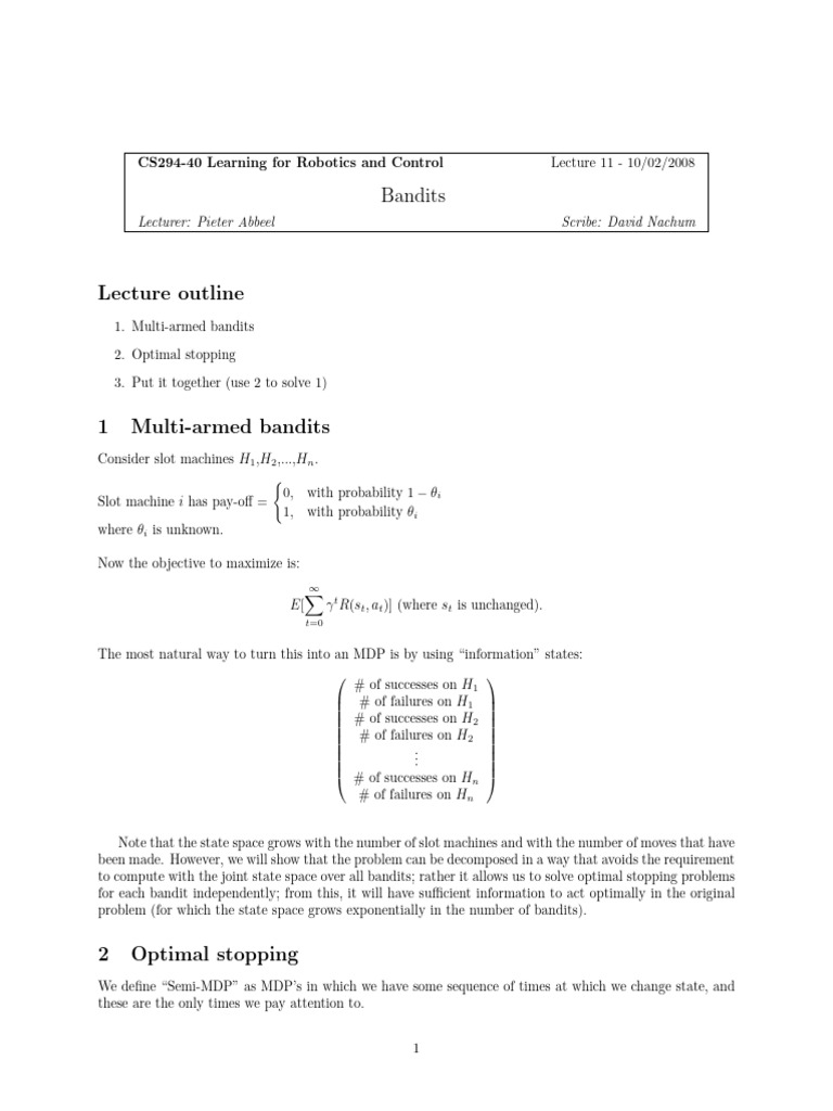 Bandits Scribe08 | PDF | Mathematical Optimization | Mathematical Logic