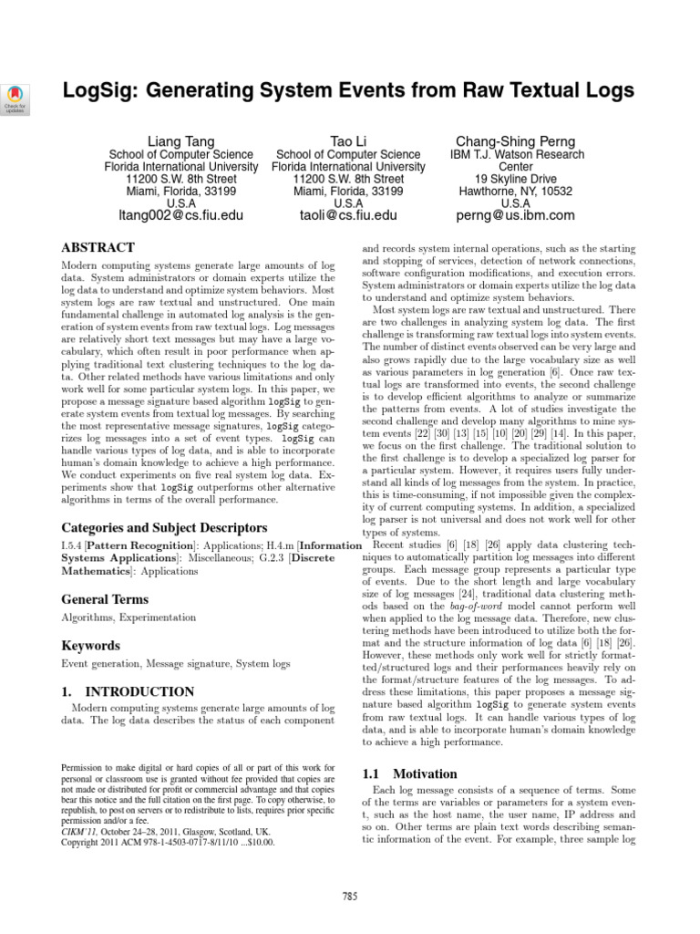 LogSig Generating System Events From Raw Textual Logs | PDF ...