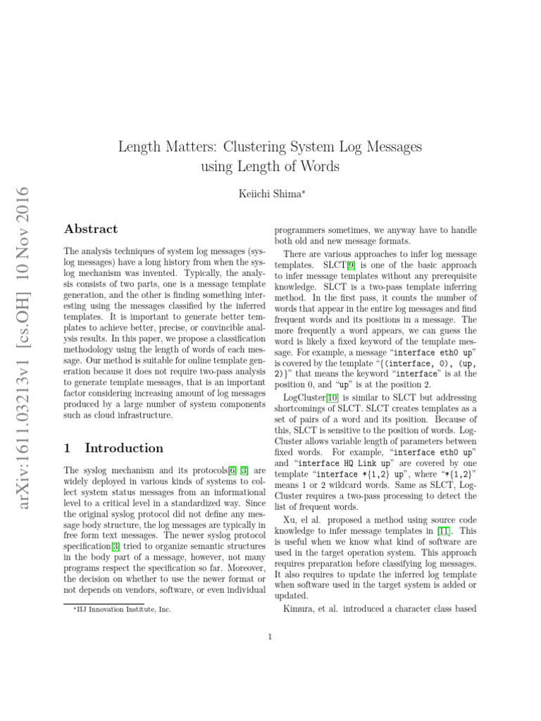 Lenma Length Matters Clustering System Log Messages | PDF | I Pv6 | Internet Protocols