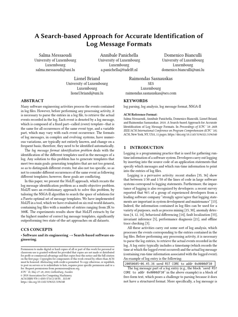 Molfi A Search-Based Approach For Accurate Identification of Log Message Formats | Download Free ...