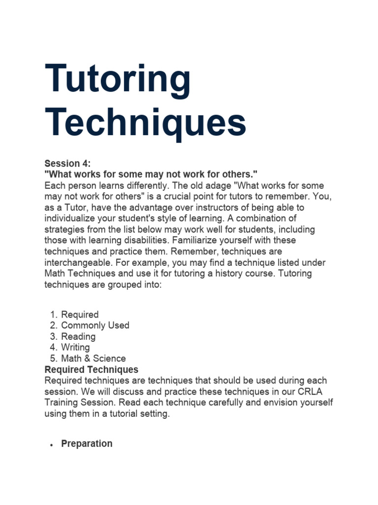 Tutoring Techniques Pdf Question Study Skills