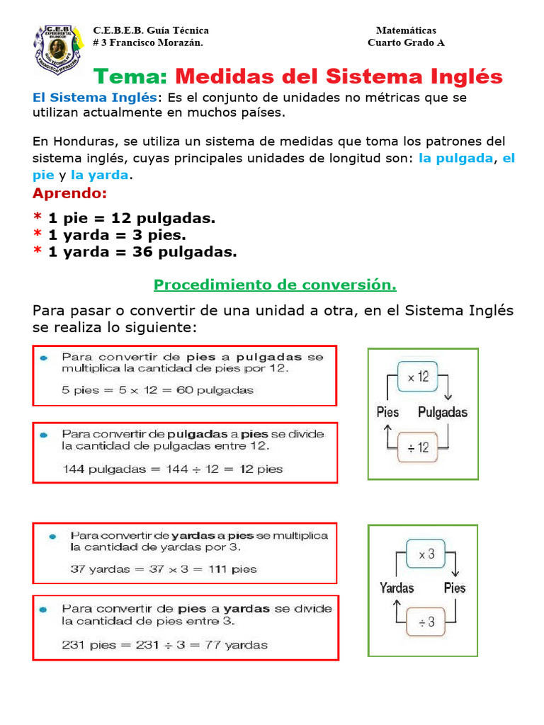 Medidas del Sistema Inglés en Honduras | PDF | Métodos y materiales de ...
