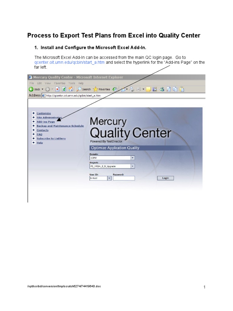 Process To Export Test Plans From Excel Into Quality Center: 1. Install ...