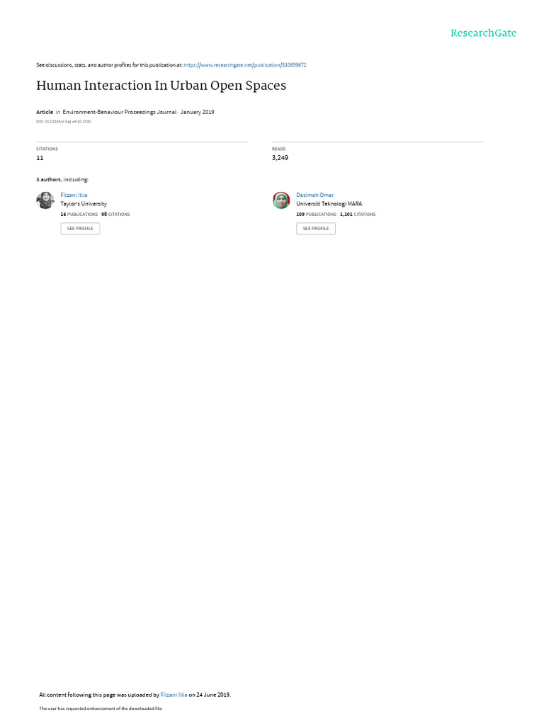 Human Interaction in Urban Open Spaces | PDF | Landscape