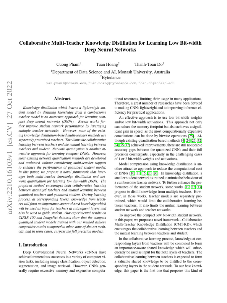 Collaborative Multi-Teacher Distillation | PDF | Deep Learning ...