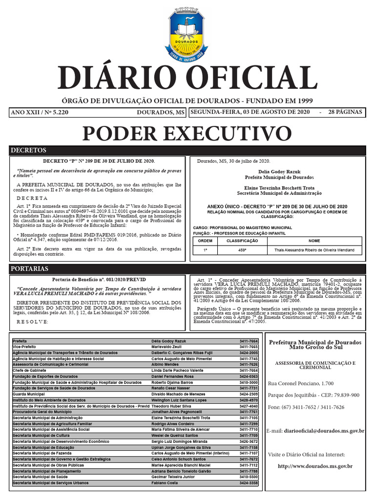 Diário Oficial: Poder Executivo | PDF