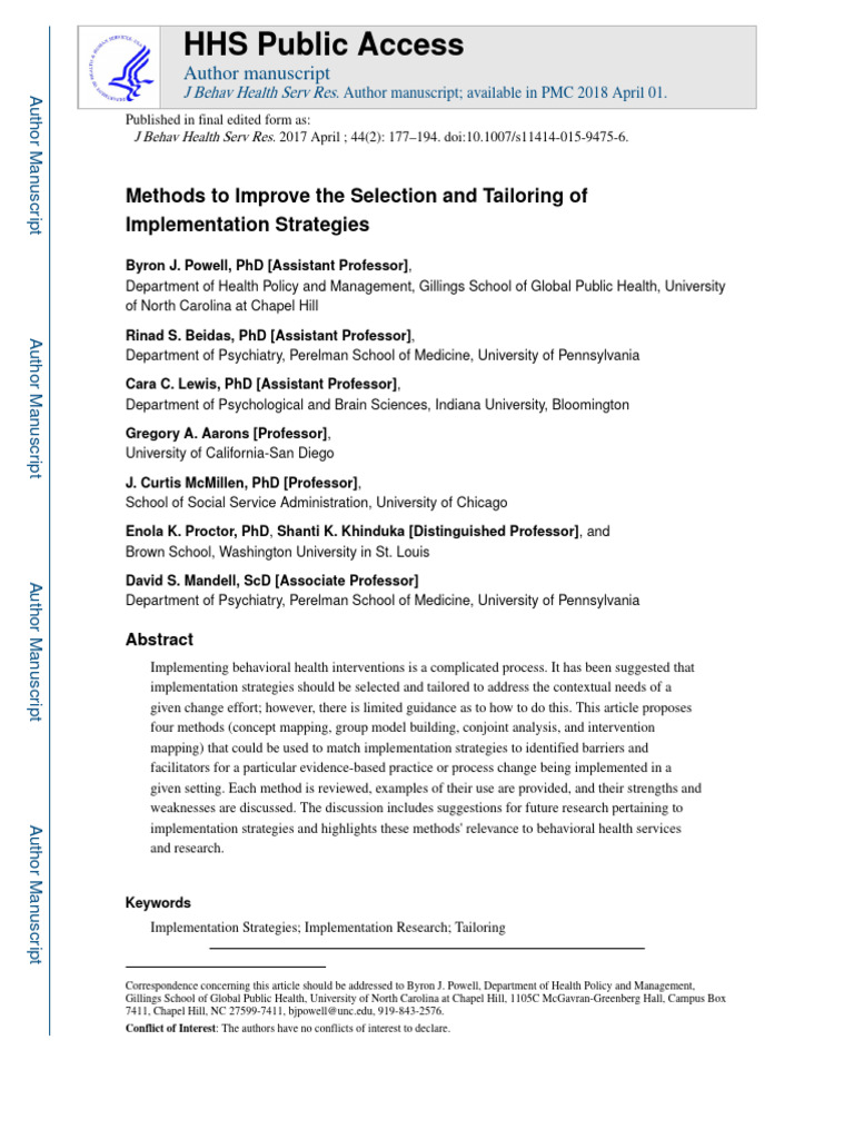 Tailoring Implementation Strategies | PDF | Conceptual Model | Science