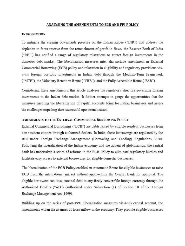 Analysing The Amendments To Ecb and Fpi Policy | PDF | Reserve Bank Of ...