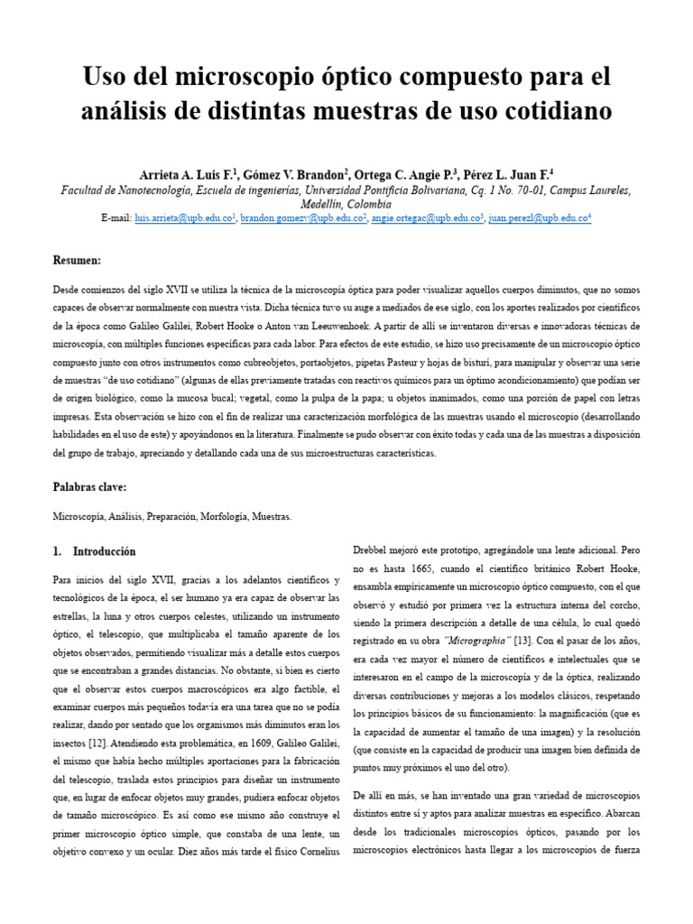 Análisis de Muestras con Microscopio Óptico | PDF | Microscopio ...